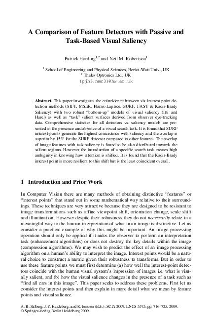 A Comparison of Feature Detectors with Passive and Task-Based Visual Saliency