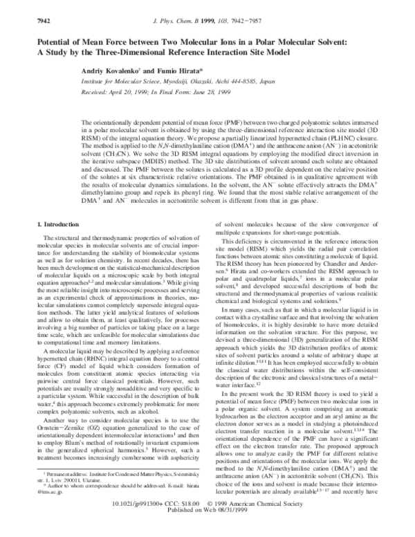 (PDF) Potential of Mean Force between Two Molecular Ions in a Polar ...