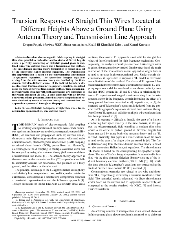 (PDF) Transient Response of Straight Thin Wires Located at Different ... (PDF) Transient Response of Straight Thin Wires Located at Different ...