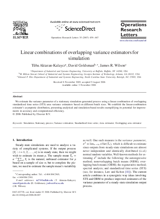 Pdf Linear Combinations Of Overlapping Variance Estimators For Simulation