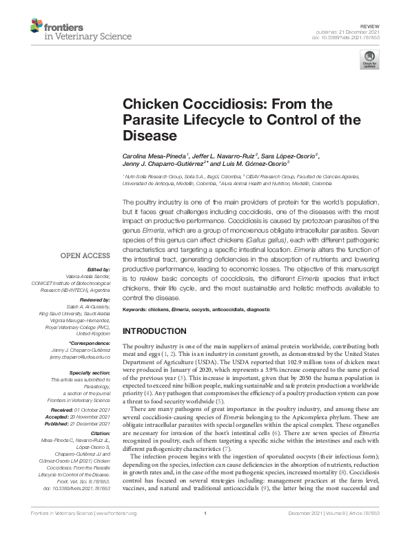 (PDF) Chicken Coccidiosis: From the Parasite Lifecycle to Control of ...