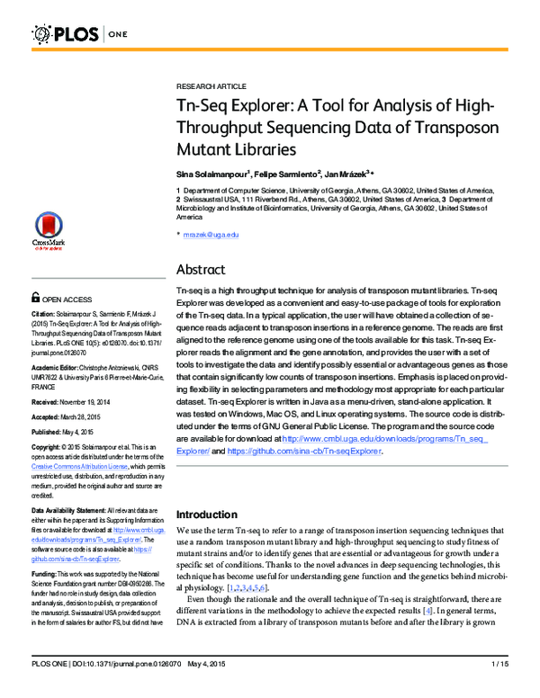 (PDF) Tn-Seq Explorer: A Tool for Analysis of High-Throughput Sequencing Data of Transposon ...