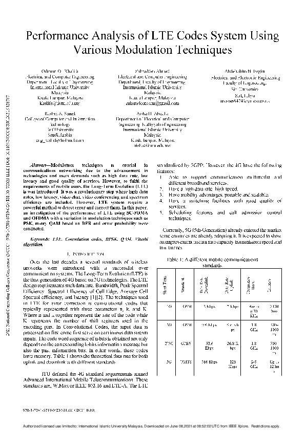 Pdf Performance Analysis Of Lte Codes System Using Various Modulation