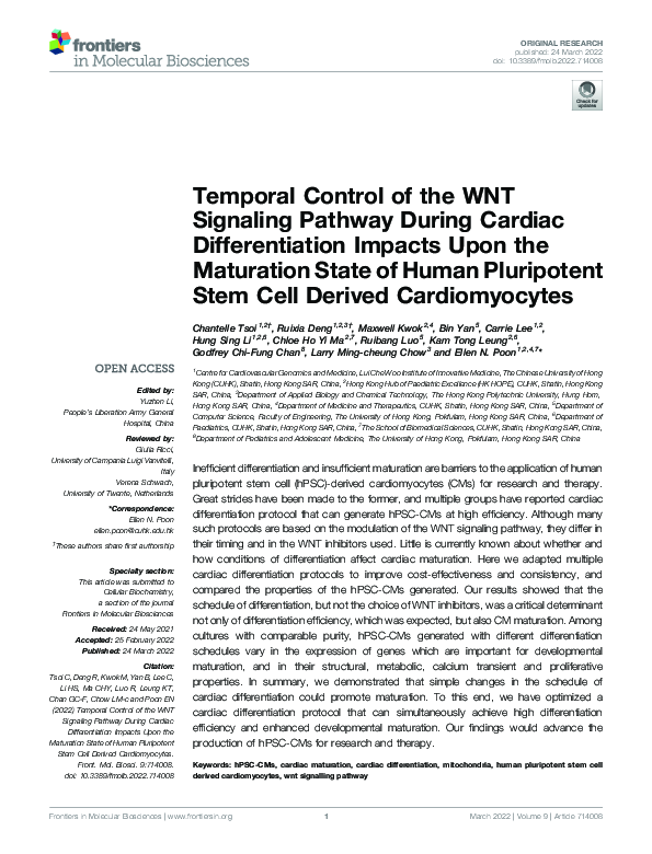 Pdf Temporal Control Of The Wnt Signaling Pathway During Cardiac Differentiation Impacts Upon