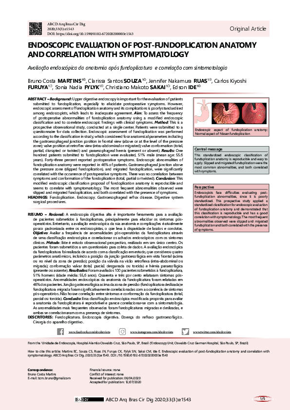 (PDF) Endoscopic Evaluation of Post-Fundoplication Anatomy and Correlation with Symptomatology