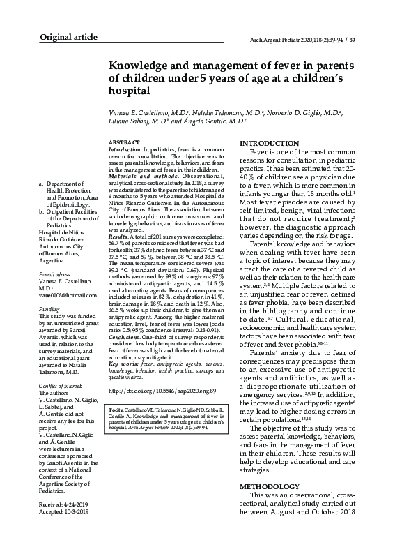 (PDF) Knowledge and management of fever in parents of children under 5 ...