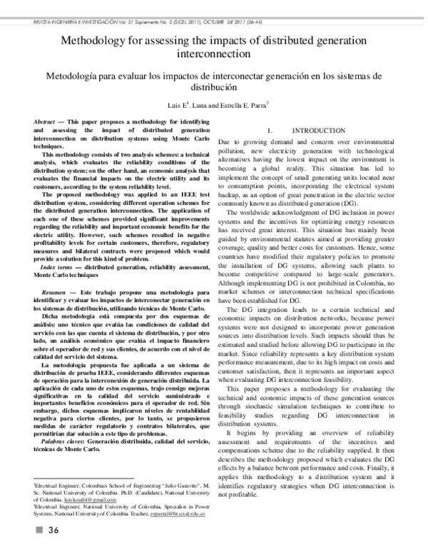 (PDF) Methodology for assessing the impacts of distributed generation ...