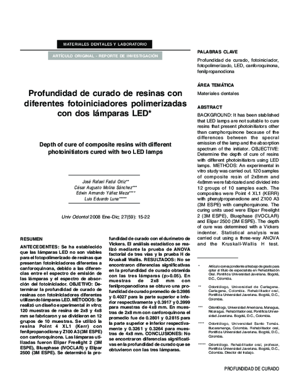 (PDF) Profundidad de curado de resinas con diferentes fotoiniciadores ...