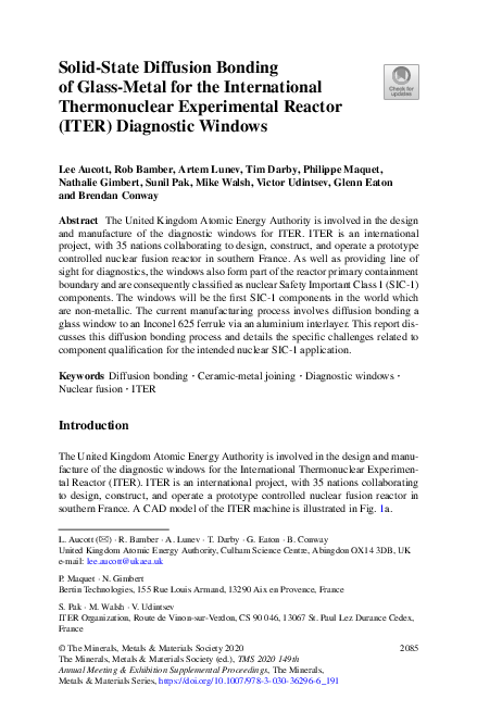 (PDF) Solid-State Diffusion Bonding of Glass-Metal for the International Thermonuclear ...