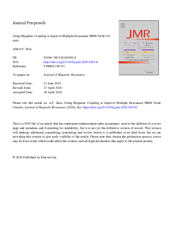 (PDF) Using magnetic coupling to improve multiple resonance NMR probe circuits