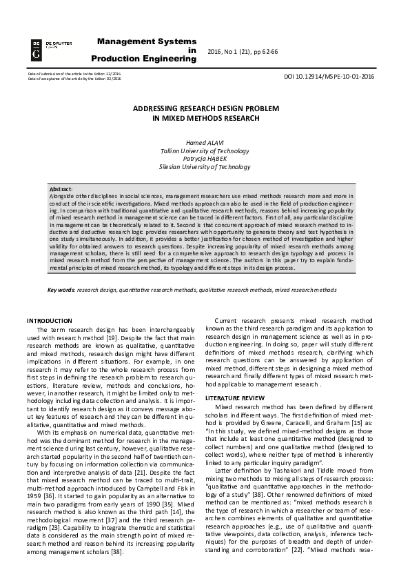 (PDF) Addressing Research Design Problem in Mixed Methods Research
