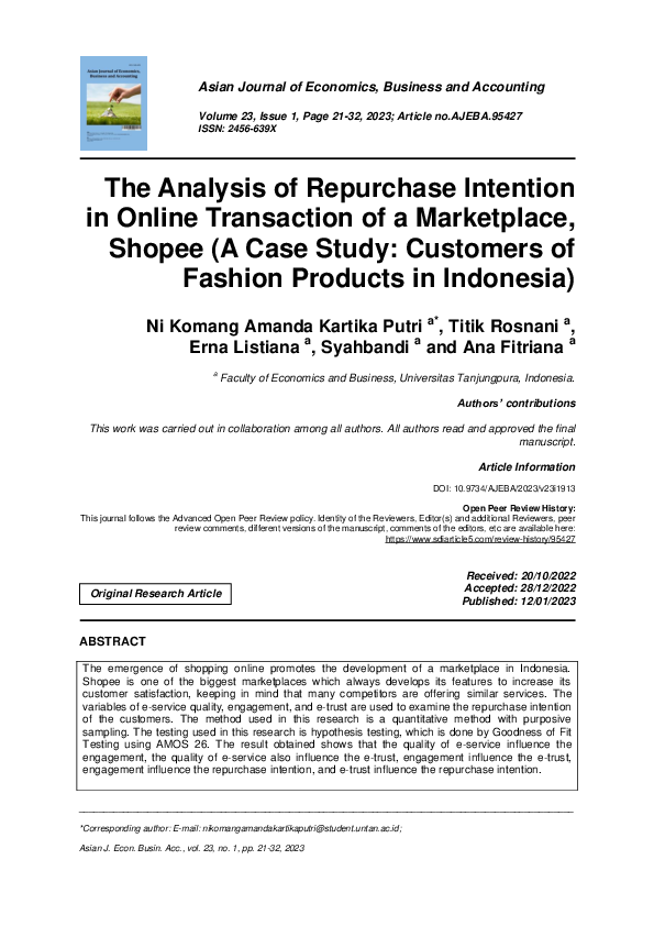 (PDF) The Analysis of Repurchase Intention in Online Transaction of a ...