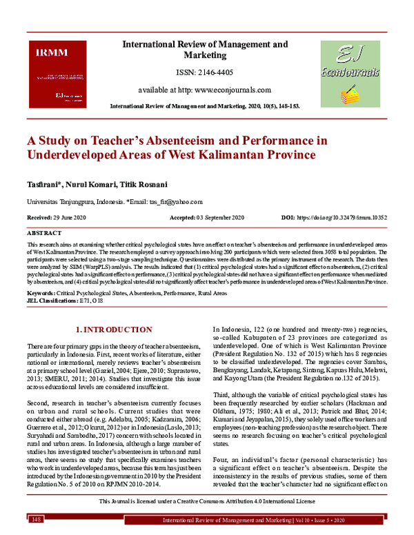 (PDF) A Study on Teacher’s Absenteeism and Performance in ...