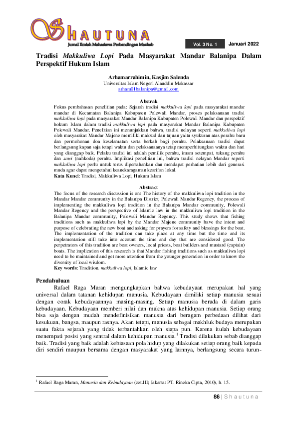(PDF) Tradisi Makkuliwa Lopi Pada Masyarakat Mandar Balanipa Dalam ...