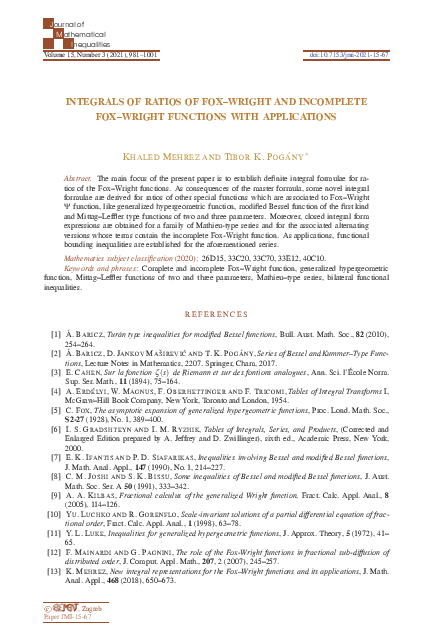 Pdf Integrals Of Ratios Of Fox Wright And Incomplete Fox Wright
