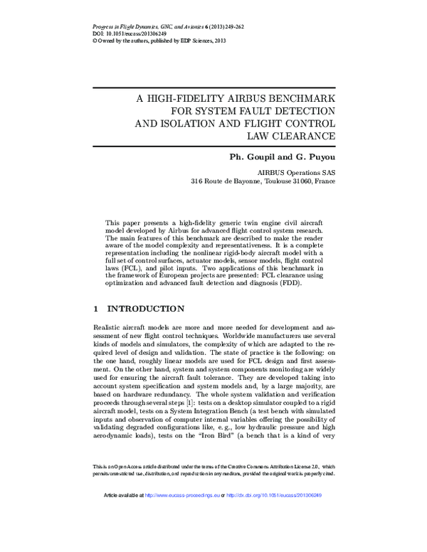 Pdf A High Fidelity Airbus Benchmark For System Fault Detection And Isolation And Flight