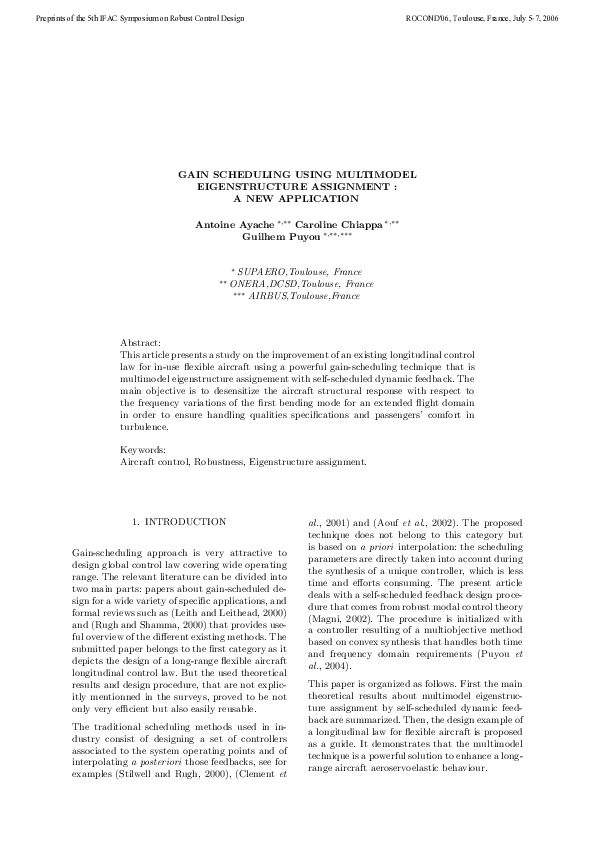 Pdf Gain Scheduling Using Multimodel Eigenstructure Assignment A New Application