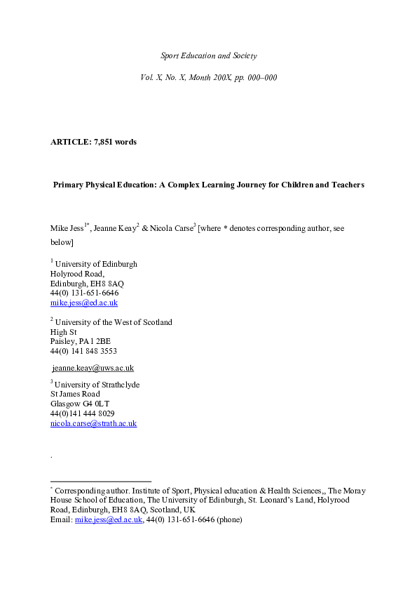 (PDF) Primary physical education: a complex learning journey for ...