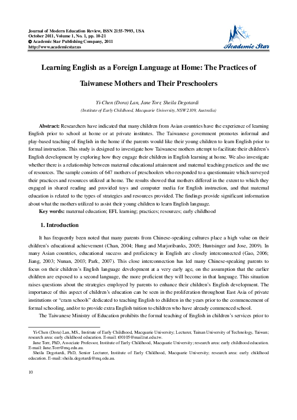 (PDF) Learning English as a Foreign Language at Home: The Practices of ...
