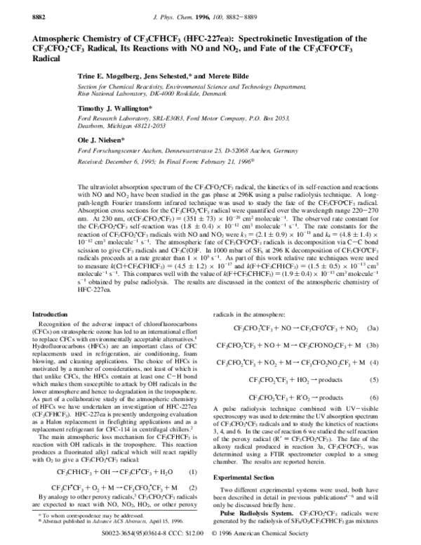 (PDF) Atmospheric Chemistry of CF3CFHCF3 (HFC-227ea): Spectrokinetic ...