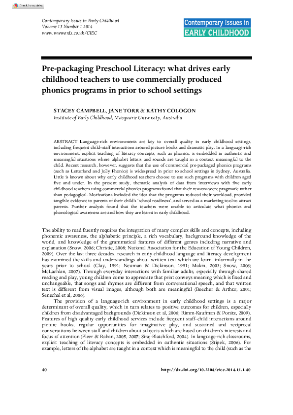 (PDF) Pre-Packaging Preschool Literacy: What Drives Early Childhood ...