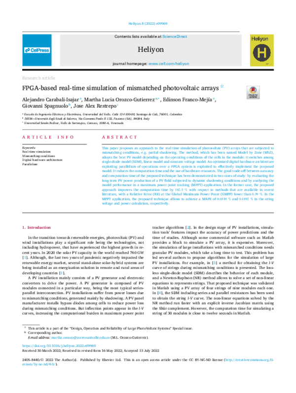 Pdf Fpga Based Real Time Simulation Of Mismatched Photovoltaic Arrays