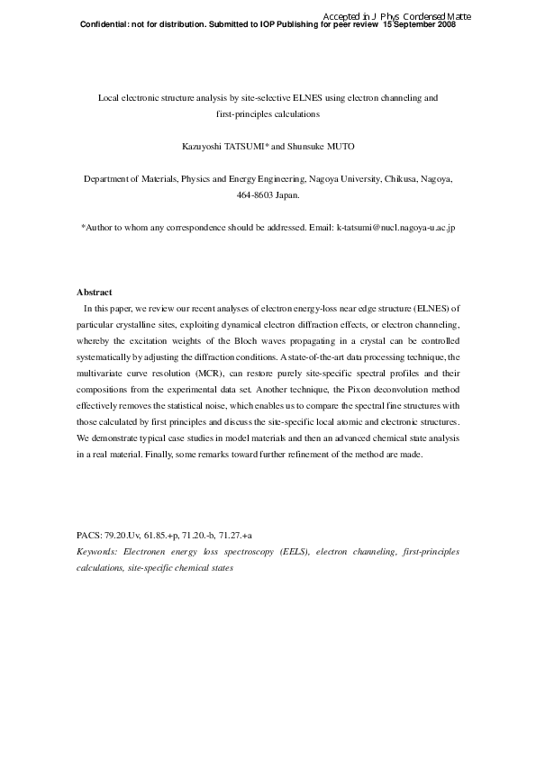 (PDF) Local electronic structure analysis by site-selective ELNES using ...