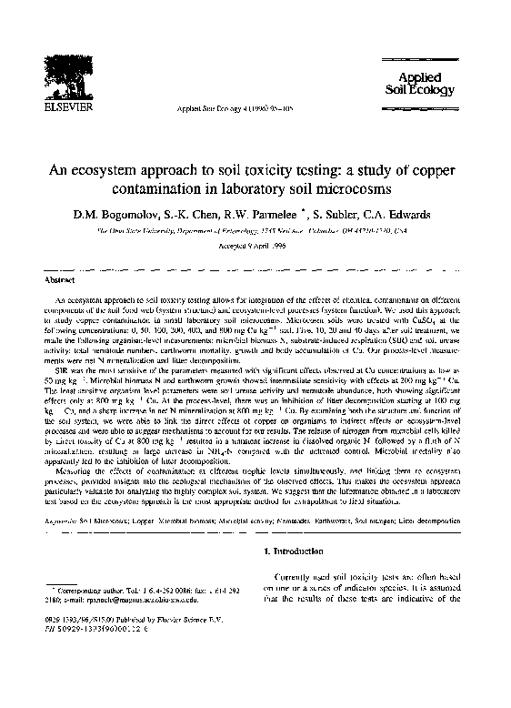 (PDF) An ecosystem approach to soil toxicity testing: a study of copper ...