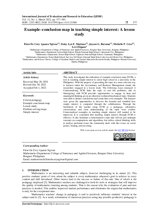 (PDF) Example–conclusion map in teaching simple interest: A lesson study