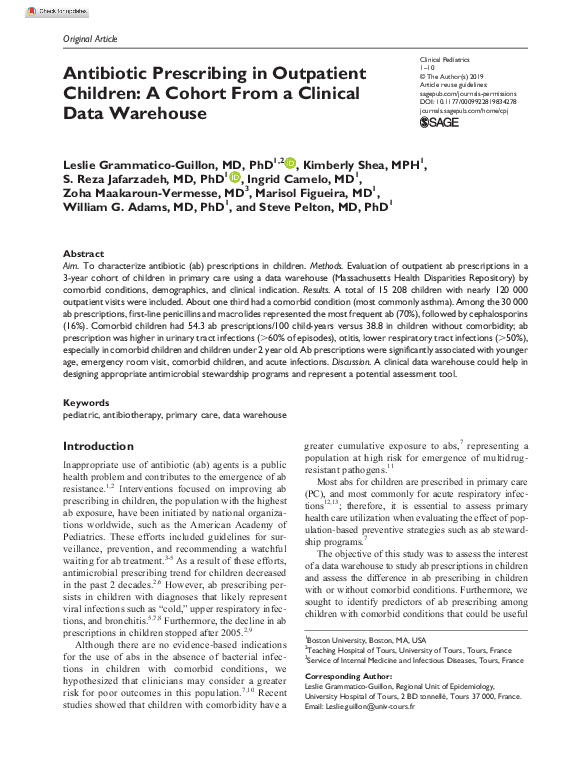(PDF) Antibiotic Prescribing in Outpatient Children: A Cohort From a Clinical Data Warehouse