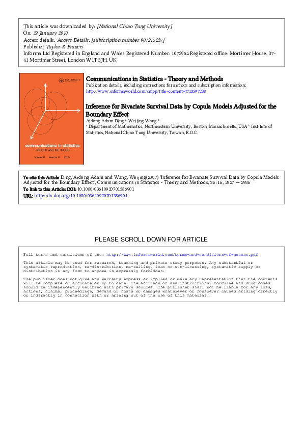 Pdf Inference For Bivariate Survival Data By Copula Models Adjusted 7633