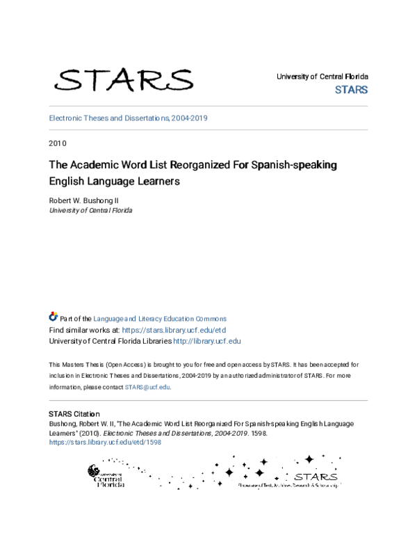 (PDF) The Academic Word List Reorganized for Spanish-speaking English ...