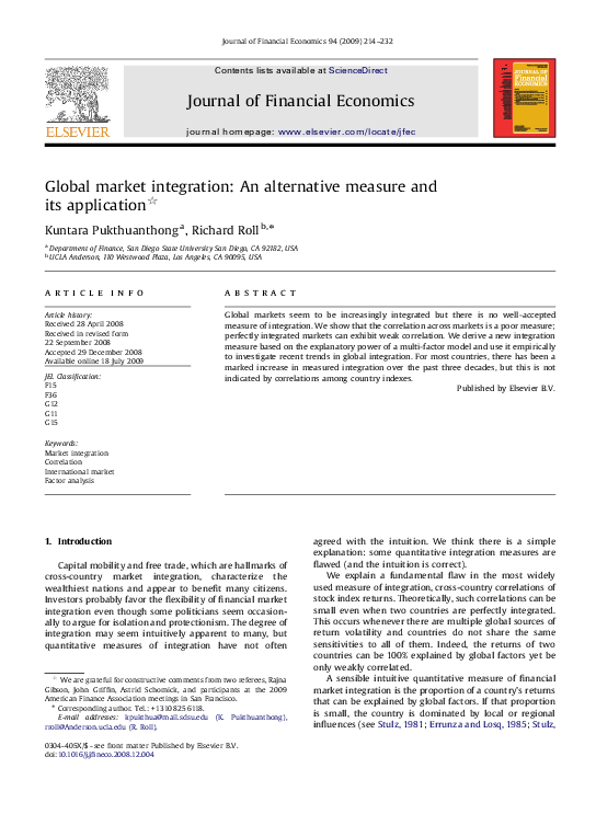 (PDF) Global market integration: An alternative measure and its ...