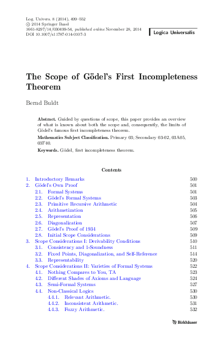 (PDF) The Scope of Gödel’s First Incompleteness Theorem