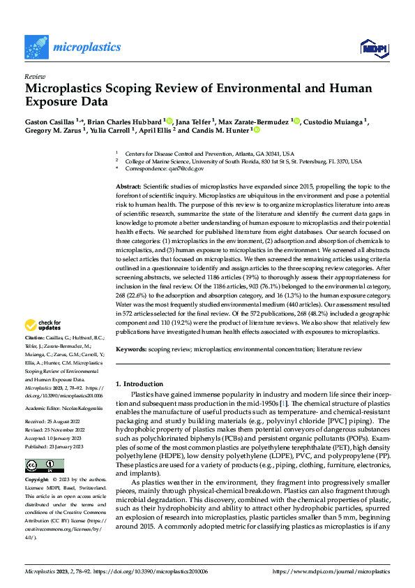 Pdf Microplastics Scoping Review Of Environmental And Human Exposure Data