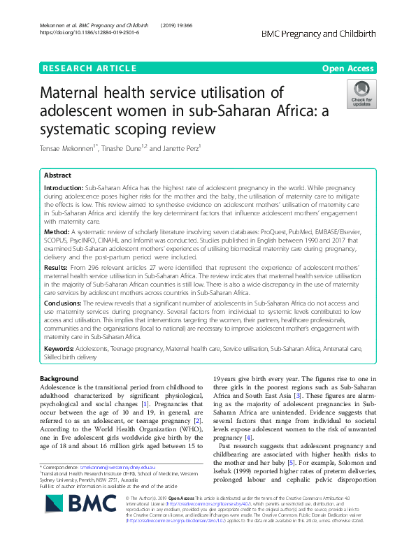 (PDF) Maternal health service utilisation of adolescent women in sub-Saharan Africa: a ...