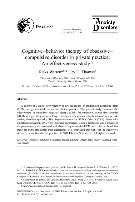 (PDF) Cognitive–behavior therapy of obsessive–compulsive disorder in private practice: An ...