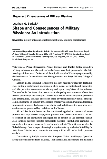 (PDF) Shape and Consequences of Military Missions: An Introduction