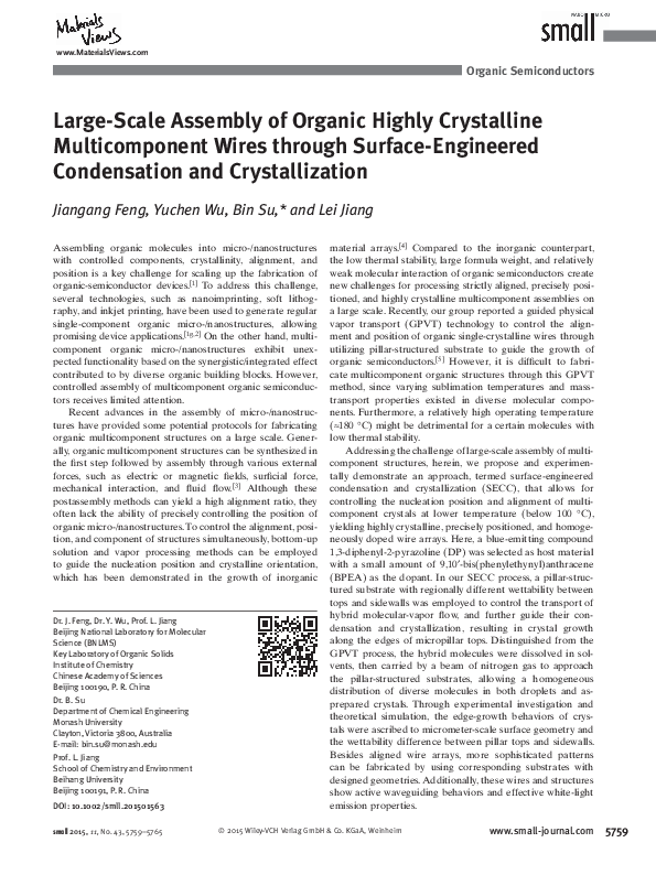 (PDF) Large-Scale Assembly of Organic Highly Crystalline Multicomponent ...