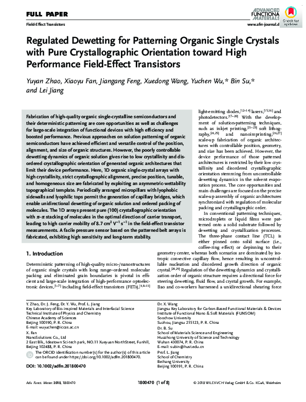 (PDF) Regulated Dewetting for Patterning Organic Single Crystals with ...