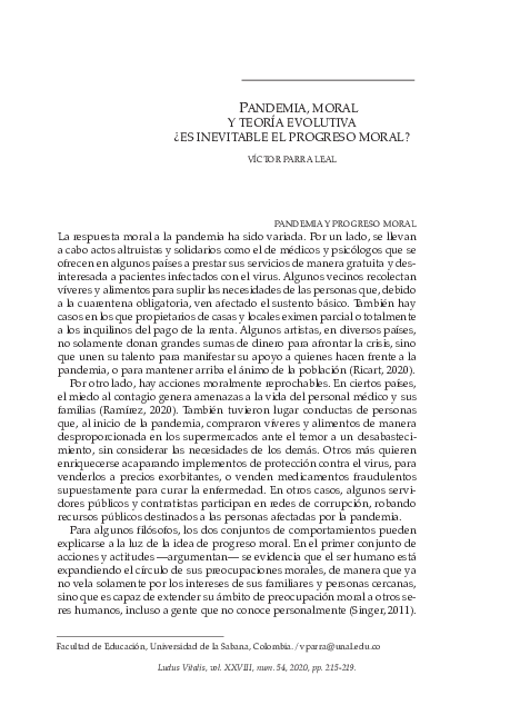 (PDF) Pandemia, moral y teoría evolutiva ¿Es inevitable el progreso moral?