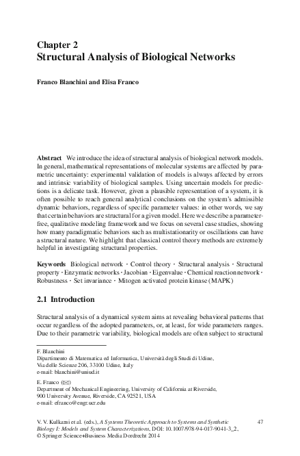 (PDF) Structural Analysis of Biological Networks