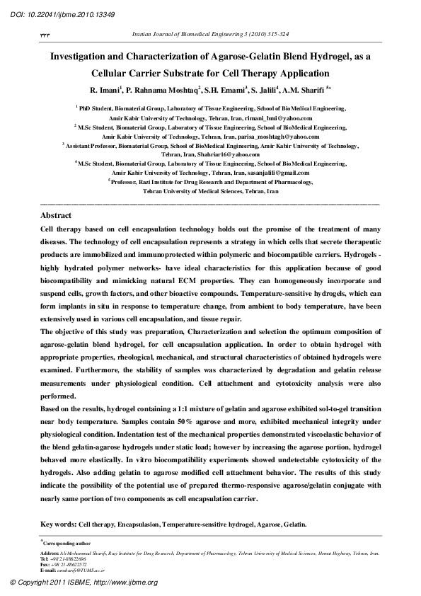 (PDF) Preparation and Characterization of Agarose-Gelatin Blend Hydrogels as a Cell ...