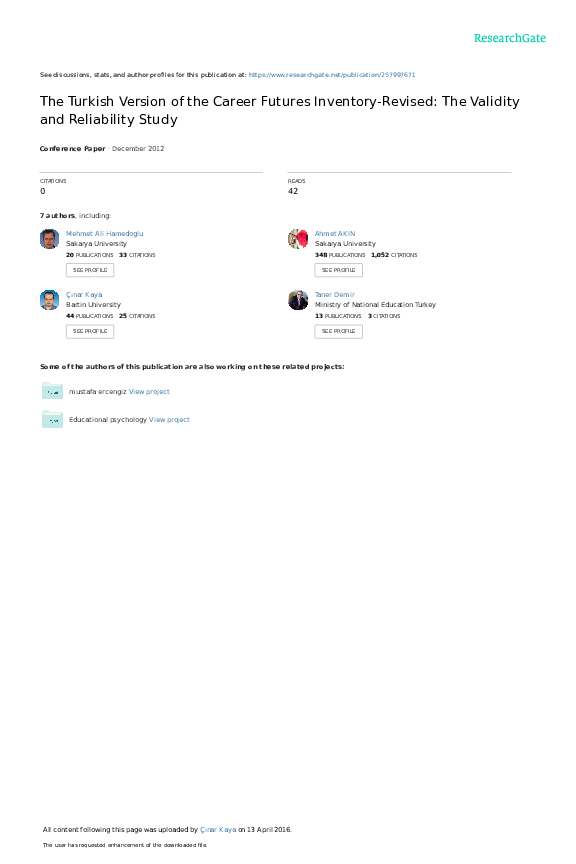 (PDF) The Turkish Version of the Career Futures Inventory-Revised: The ...