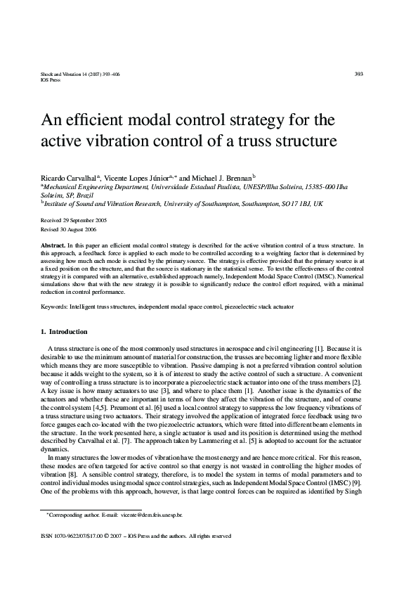 (PDF) An Efficient Modal Control Strategy for the Active Vibration ...