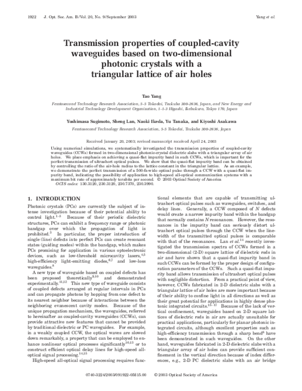 (PDF) Transmission properties of coupled-cavity waveguides based on two-dimensional photonic ...