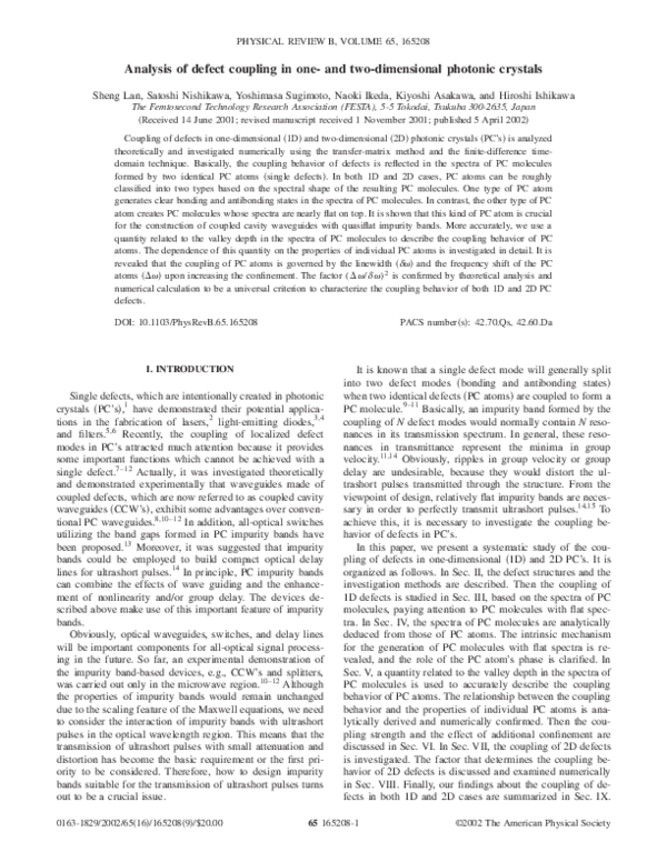 (PDF) Analysis of defect coupling in one- and two-dimensional photonic crystals