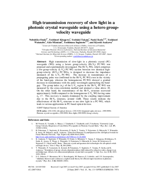 (PDF) High transmission recovery of slow light in a photonic crystal waveguide using a hetero ...