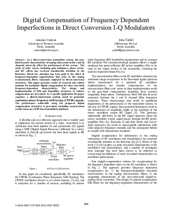 (PDF) Digital Compensation of Frequency Dependent Imperfections in ...