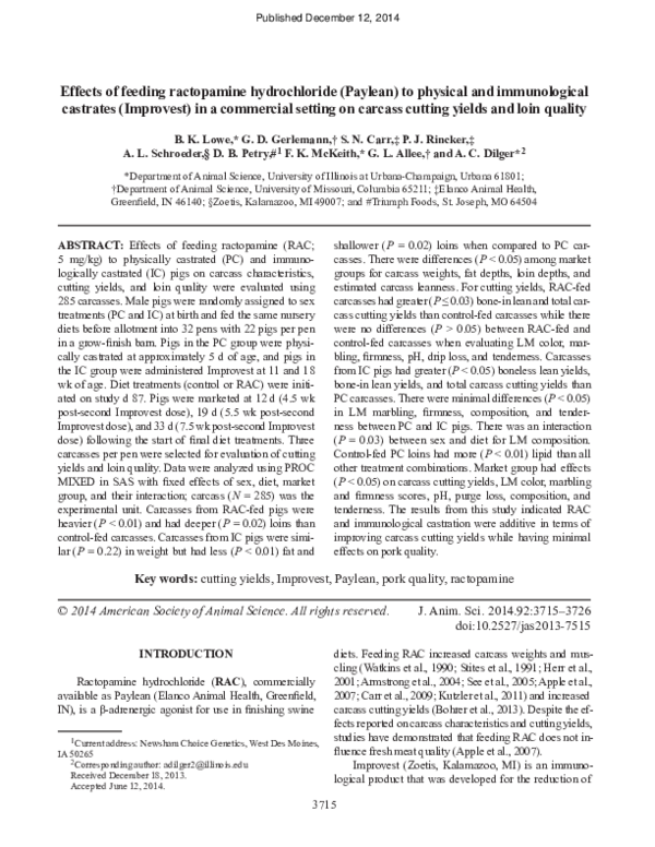 (PDF) Effects of feeding ractopamine hydrochloride (Paylean) to ...
